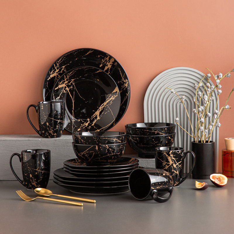 Everly Quinn Karagen Porcelain China Dinnerware - Set of 16 & Reviews ... Everly Quinn Karagen Porcelain China Dinnerware - Set of 16 & Reviews ...